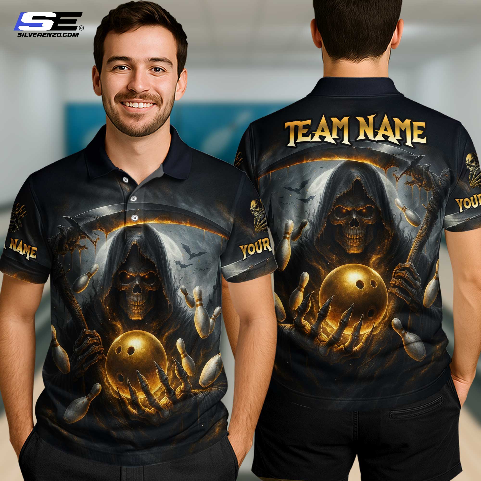 Personalized Bowling Gothic Reaper Men Women Polo Shirt Custom Name Bo ...