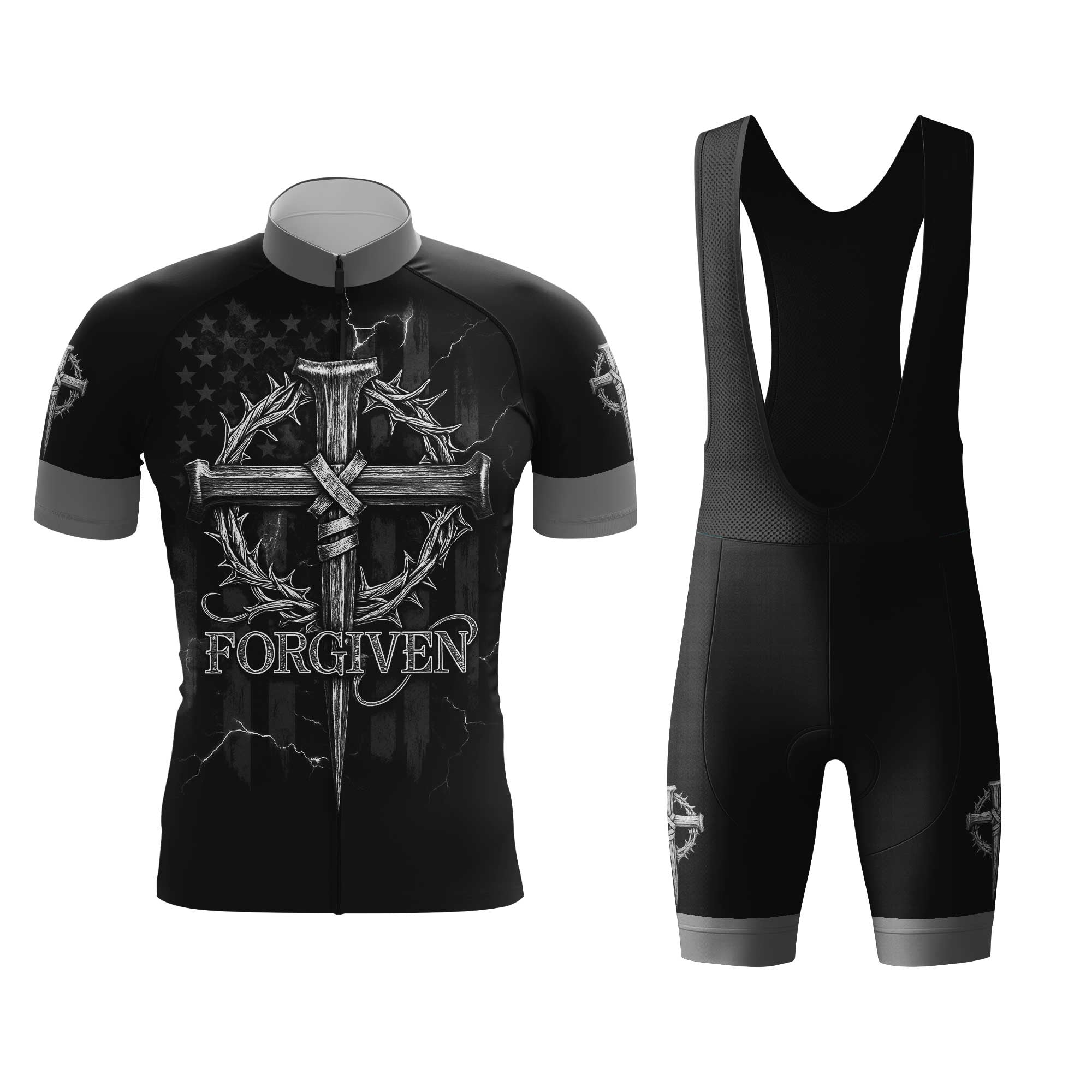 Forgiven Jesus Cross Men's Cycling Jersey Set, Road Bike Cycling Kit f ...