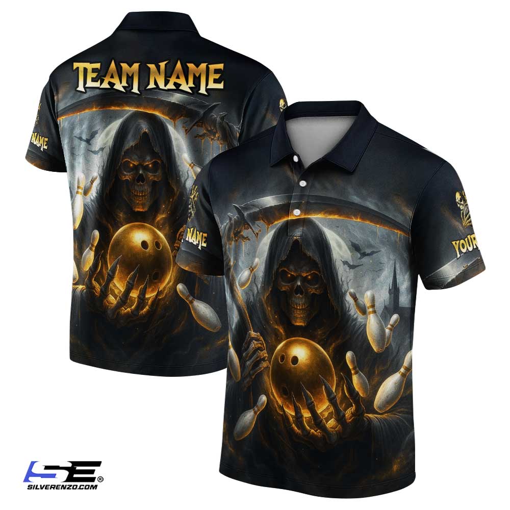 Personalized Bowling Gothic Reaper Men Women Polo Shirt Custom Name Bo ...